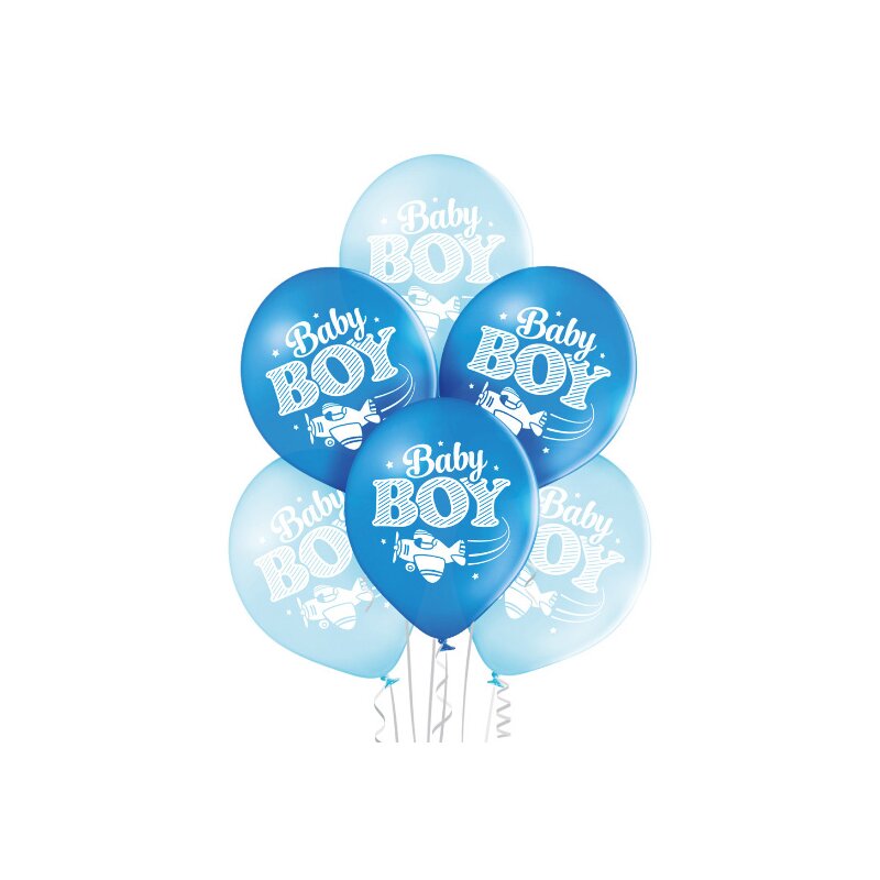 6 Luftballons Baby Boy Flugzeug ø27cm